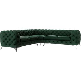 S-style Möbel - Chesterfield Ecksofa River mit Metall Füßen, Flasche Grün Samt