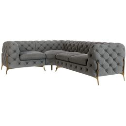 S-style Möbel - Chesterfield Ecksofa Willow mit Metall Füßen, Grau Samt