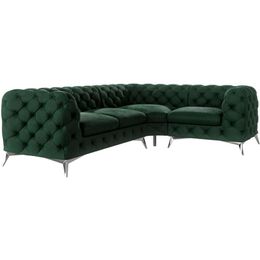 S-style Möbel - Chesterfield Ecksofa River mit Metall Füßen, Flasche Grün Samt