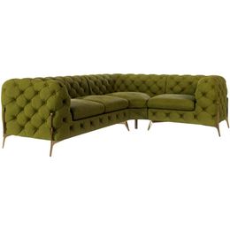 S-style Möbel - Chesterfield Ecksofa Willow mit Metall Füßen, Olive Samt