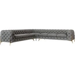 S-style Möbel - Chesterfield Ecksofa Willow mit Metall Füßen, Grau Samt