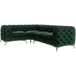 S-style Möbel - Chesterfield Ecksofa River mit Metall Füßen, Flasche Grün Samt