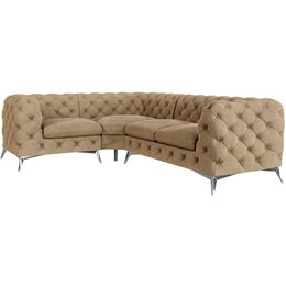 S-style Möbel - Chesterfield Ecksofa River mit Metall Füßen, Beige Samt