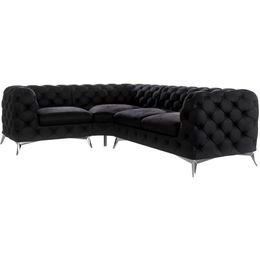 S-style Möbel - Chesterfield Ecksofa River mit Metall Füßen, Schwarz Samt