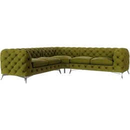 S-style Möbel - Chesterfield Ecksofa River mit Metall Füßen, Olive Samt