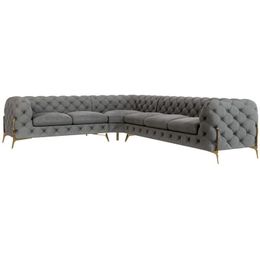 S-style Möbel - Chesterfield Ecksofa Willow mit Metall Füßen, Grau Samt