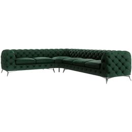 S-style Möbel - Chesterfield Ecksofa River mit Metall Füßen, Flasche Grün Samt