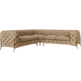 S-style Möbel - Chesterfield Ecksofa Willow mit Metall Füßen, Beige Samt