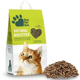 BURI Bio Katzenstreu Pellets 22 l natürliches Einstreu 100% biologisch aus Heu, kompostierbar Öko Streu für Katzen, extrem saugfähig und geruchsbindend 4x