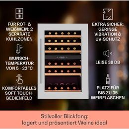 Klarstein - Weinkühlschrank 2 Zonen, 132L Getränkekühlschrank, Kleiner Einbau-Weinschrank Schmal, Wein-Kühlschrank mit Glastür, Outdoor