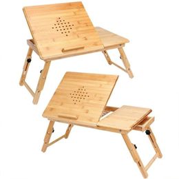 Casaria - Laptoptisch Höhenverstellbar Holz 2er Set 5-fach Neigbar inkl. Schublade Lüftungslöcher Bambus Laptop Notebook Ständer Bett Couch Sofa