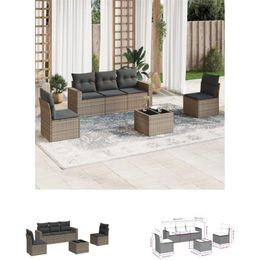 6-tlg. Garten-Sofagarnitur mit Kissen Grau Poly Rattan - Gartenmöbel-Sets - Grau - The Living Store