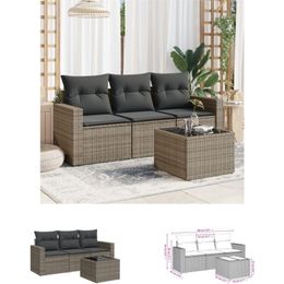 4-tlg. Garten-Sofagarnitur mit Kissen Grau Poly Rattan - Gartenmöbel-Sets - Grau - The Living Store