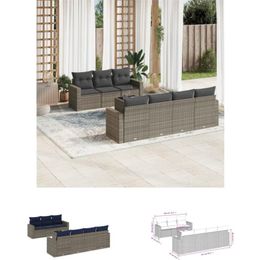 8-tlg. Garten-Sofagarnitur mit Kissen Grau Poly Rattan - Gartenmöbel-Sets - Grau - The Living Store