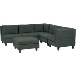 Beliani 5-Sitzer Ecksofa Linksseitig Dunkelgrün Stoffbezug mit Ottomane Kissen Schwarze Beine Modular Modern Modulsofa Wohnlandschaft Wohnzimmer