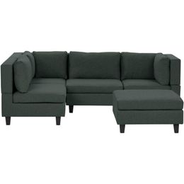 Beliani 4-Sitzer Ecksofa Rechtsseitig Dunkelgrün Stoffbezug mit Ottomane Kissen Schwarze Beine Modular Modern Modulsofa Wohnlandschaft Wohnzimmer