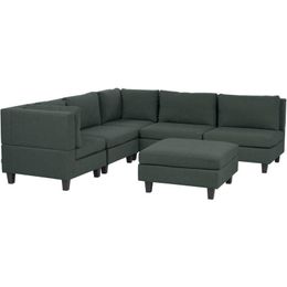 Beliani 5-Sitzer Ecksofa Rechtsseitig Dunkelgrün Stoffbezug mit Ottomane Kissen Schwarze Beine Modular Modern Modulsofa Wohnlandschaft Wohnzimmer