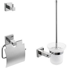 S'AFIELINA Badezimmer-zubehör 2er-Set, SUS304 Edelstahl Handtuchring und Toilettenpapierhalter mit Deckel, Wandmontage Bad-Accessoires Chrome