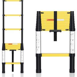 Swanew - Teleskopleiter Alu Leichtgewicht 2,6m langsamer Abfall + Haken Multifunktionsleiter Mehrzweckleiter Ausziehbare Leiter 15 Stufe Stehleiter