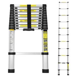 Swanew - Teleskopleiter Alu Leichtgewicht Rutschfester Anlegeleiter 2,6m Silber Multifunktionsleiter Mehrzweckleiter Ausziehbare Leiter 15 Stufe