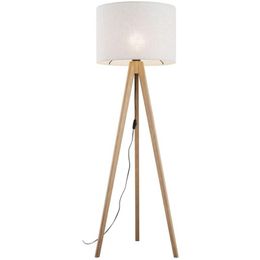 Licht-Erlebnisse - Stehleuchte Metall Stoff 145 cm hoch Dreibein Kiefer Beige E27 Skandinavisch Stehlampe