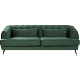 Beliani Sofa Dunkelgrün Samt 195 x 70 cm Chesterfield Form mit abziehbaren Kissenbezügen Retro Modern Glamourös