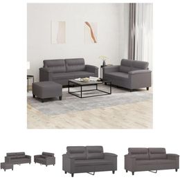 The Living Store - 3-tlg. Sofagarnitur mit Kissen Grau Kunstleder - Sofas - Grau