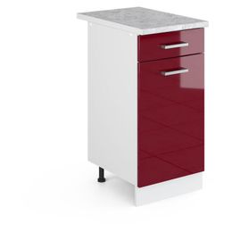 VICCO - Küchenunterschrank R-Line, Bordeaux Hochglanz, 40 cm , ap Marmor