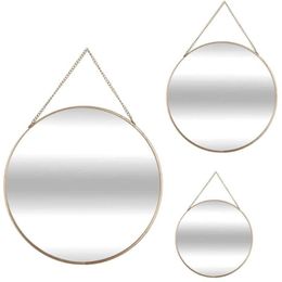 Wellhome - Well Home Set aus 3 runden Spiegeln in Goldfarbe mit Kette – Ø20 cm, Ø24 cm, Ø29 cm