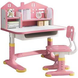 Flasidu - Kindertische,Schreibtischstuhl-Set für Kinder, höhenverstellbarer,Bücherregal und Aufbewahrungsschublade,105cm x 75.5cm x 62.5cm (Rosa)