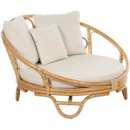 Beliani Sonneninsel Natürlich Rattan mit Polsterauflage Beige Stoff Rund Boho Gartenmuschel Rattaninsel Loungemöbel Outdoor Garten Terrasse Ausstattung