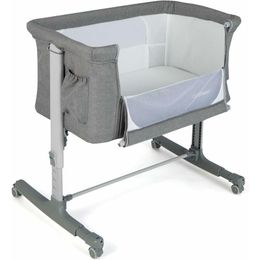 GOPLUS 3 in 1 Babywiege, tragbares Beistellbett mit Wiegemodus, abnehmbare Matratze, höhenverstellbar, Taschen & feststellbare Räder, Reisebett für