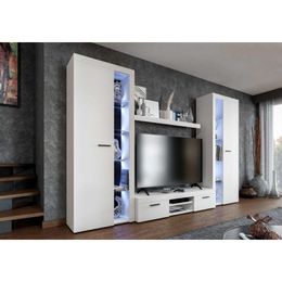 Mediawand Alvor xl Wohnwand TV-Schrank Vitrine Regal 4-tlg 300 cm modern Weiß - Furnix