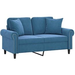 vidaXL - 2-Sitzer-Sofa mit Zierkissen Blau 120 cm Samt