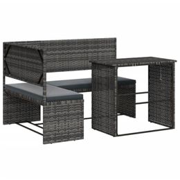 vidaXL - Gartensofa in L-Form mit Tisch und Kissen Grau Poly Rattan