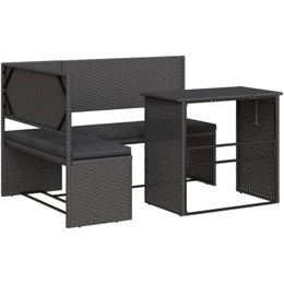 Gartensofa in L-Form mit Tisch und Kissen Schwarz Poly Rattan vidaXL