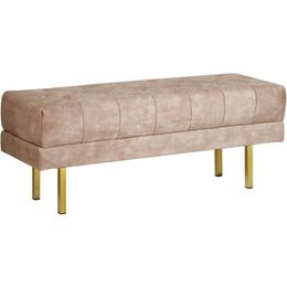 Beliani Bettbank Taupe aus Samtstoff Gesteppt Knopfheftung 117 cm mit Goldenen Beinen Elegant Sitzbank für Schlafzimmer Flur Garderobe Wohnzimmer