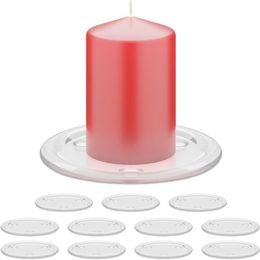 Relaxdays - Kerzenständer für Stumpenkerzen, 12er Set, ø 10 cm, Glas, runder Kerzenuntersetzer, Kerzenhalter, transparent