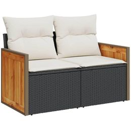 Gartensofa mit Kissen 2-Sitzer Schwarz Poly Rattan vidaXL