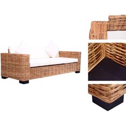 vidaXL Gartensofas - Living 3-Sitzer Gartensofa Natürliches Rattan - Weiß