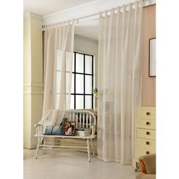 WOLTU Gardinen transparent mit Schlaufen Leinen Optik, Schlaufenschal Leinenvorhang im Landhausstil Stores Voile Fensterschal für Wohnzimmer Kinderzimmer