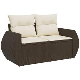 Gartensofa mit Kissen 2-Sitzer Braun Poly Rattan vidaXL