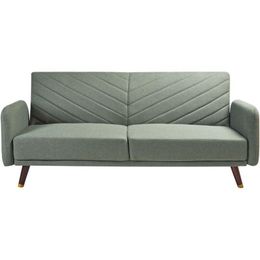 Beliani 3-Sitzer Sofa Hellgrün Kunstleinen Gesteppt Klappbar mit Schlaffunktion Schmale Armlehnen Hohe Holzbeine Retro Wohnzimmer Schlafsofa Sofabett