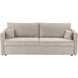 Beliani 3-Sitzer Sofa Hellbeige Stoffbezug mit Schlaffunktion Stauraum 2 Dekokissen Niedrige Kleine Schwarze Beine Modern Wohnzimmer Schlafsofa