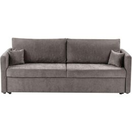 Beliani 3-Sitzer Sofa Taupe Stoffbezug mit Schlaffunktion Stauraum 2 Dekokissen Niedrige Kleine Schwarze Beine Modern Wohnzimmer Schlafsofa