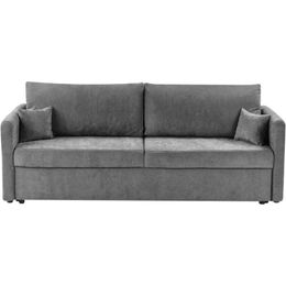 Beliani 3-Sitzer Sofa Hellgrau Stoffbezug mit Schlaffunktion Stauraum 2 Dekokissen Niedrige Kleine Schwarze Beine Modern Wohnzimmer Schlafsofa