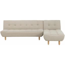 Beliani 4-Sitzer Ecksofa Beige Stoffbezug Gesteppt L-Förmig mit Chaiselongue Linksseitig Schlaffunktion Modern Skandinavisch Wohnzimmer Schlafsofa