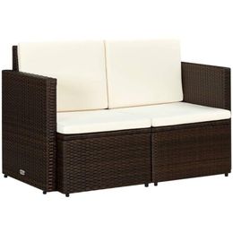 vidaXL - 2-Sitzer-Gartensofa mit Auflagen Braun Poly Rattan