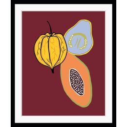 Bild queence "Balea" Bilder Gr. B/H: 40cm x 50cm, Wandbild Obst Hochformat, bunt (orange-senf-weinrot) gerahmt, Obst