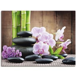 Wandbild Artland "Spa Konzept Zen Steinen Orchideen" Bilder Gr. B/H: 80cm x 60cm, Leinwandbild Zen Querformat,, pink als Leinwandbild, Poster, Wandaufkleber in verschied. Größen